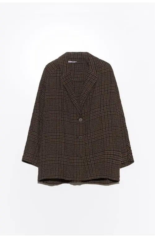 Bimba Y Lola Checked Wool Blend Straight Blazer