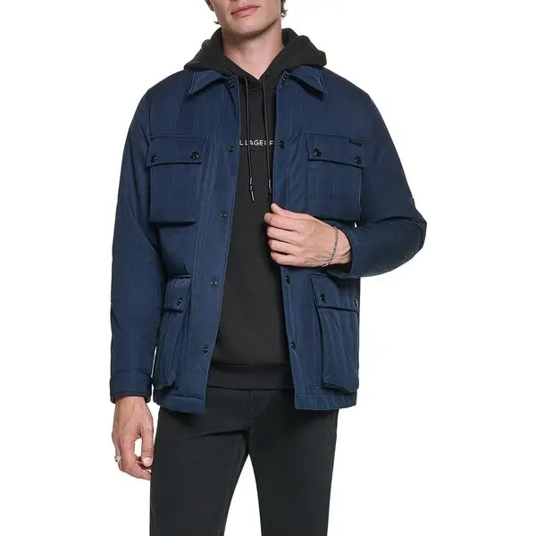 Karl Lagerfeld Paris Quilted Shirt Jacket - Navy