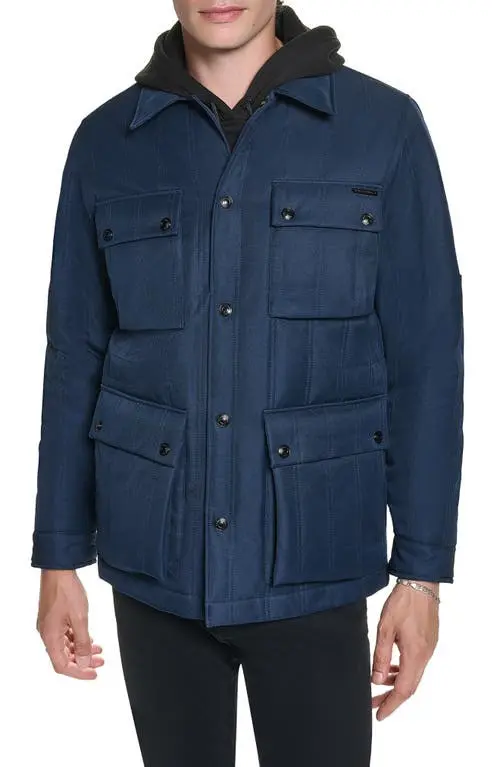 Karl Lagerfeld Paris Quilted Shirt Jacket - Navy