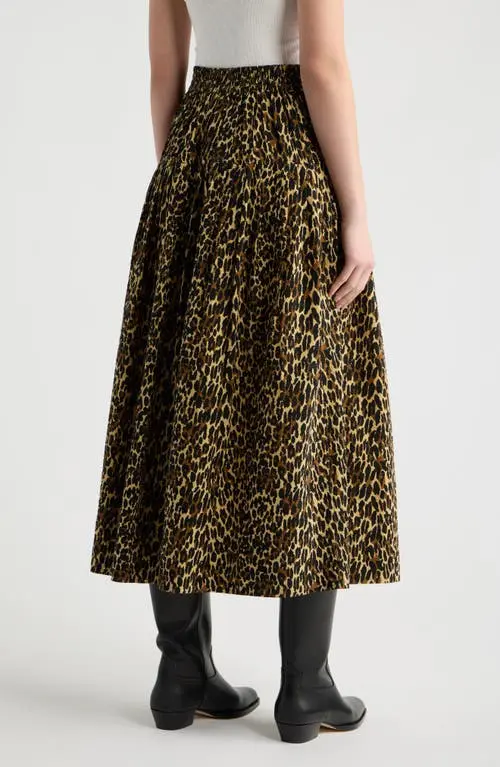 The Great. Highland Leopard Print Cotton Midi Skirt