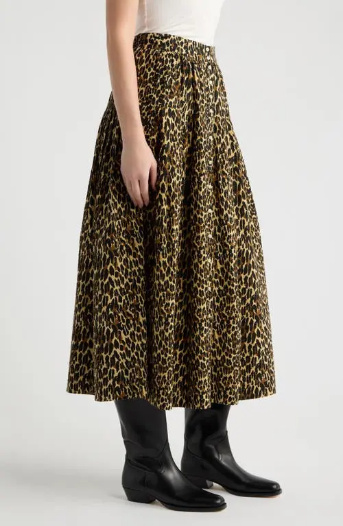 The Great. Highland Leopard Print Cotton Midi Skirt