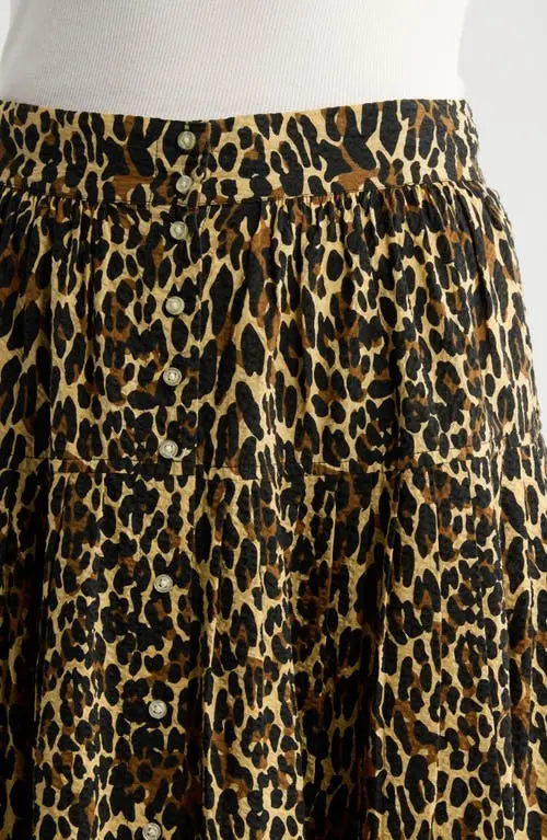The Great. Highland Leopard Print Cotton Midi Skirt