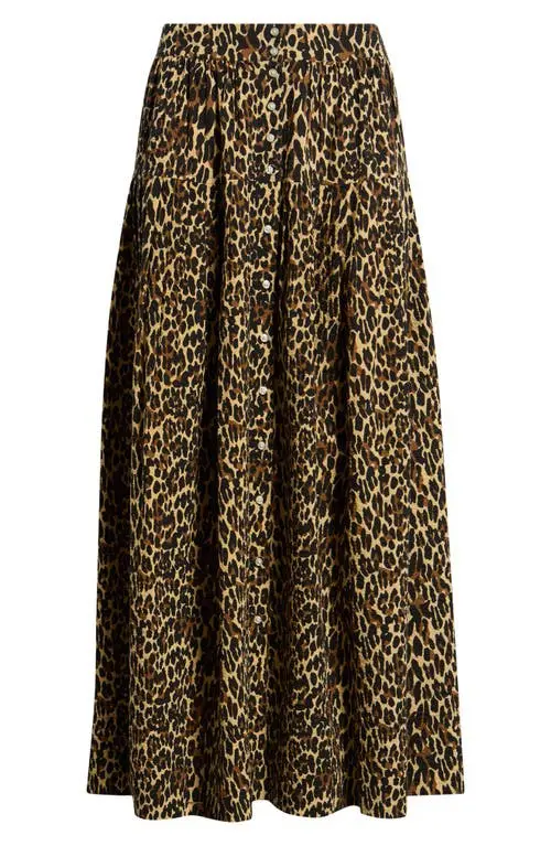 The Great. Highland Leopard Print Cotton Midi Skirt