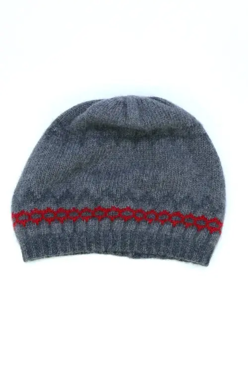 Portolano Cashmere Slouchy Hat In Geometrical Design - Medium Grey Combo