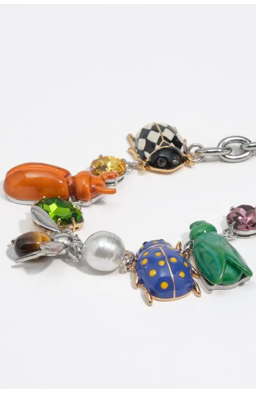 Bimba Y Lola Enamel Beetle Necklace With Crystals