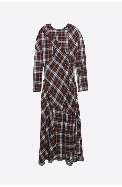 Bimba Y Lola Checked Patchwork Batwing Dress