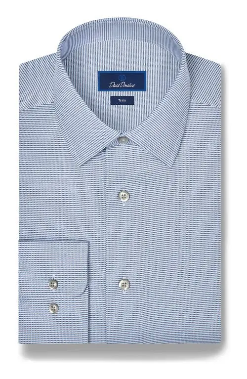 David Donahue Trim Fit Stretch Micro Twill Shirt - Sky/navy