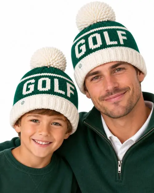 BITS & BOWS Adult Golf Bobble Hat - White/green