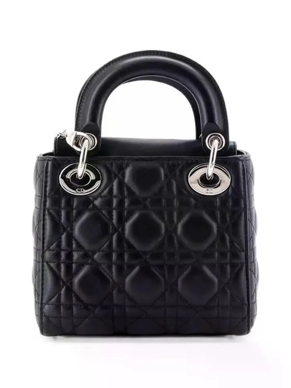 Dior Lady Chain Bag Cannage Quilt Lambskin Mini Satchel - Black