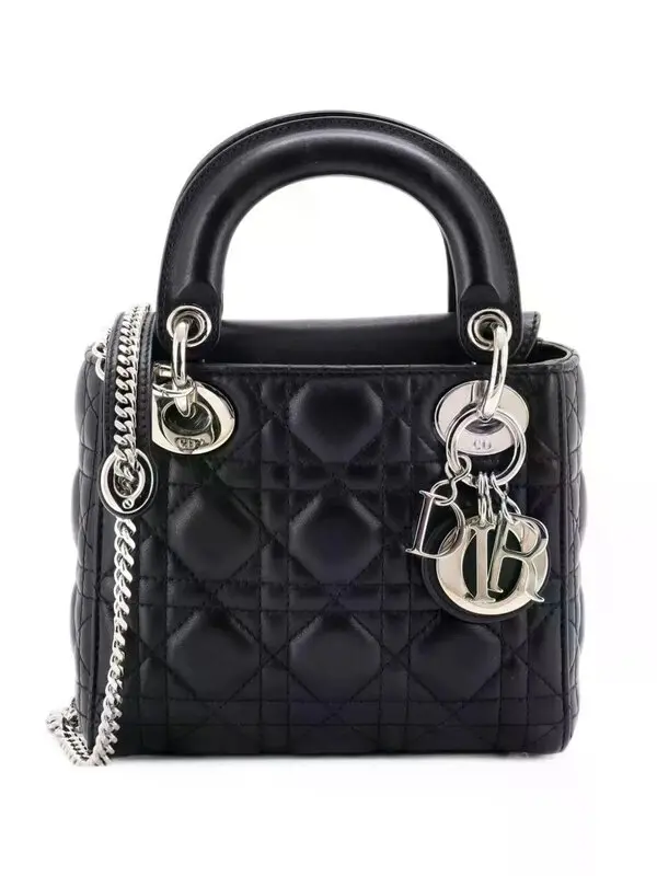 Dior Lady Chain Bag Cannage Quilt Lambskin Mini Satchel - Black