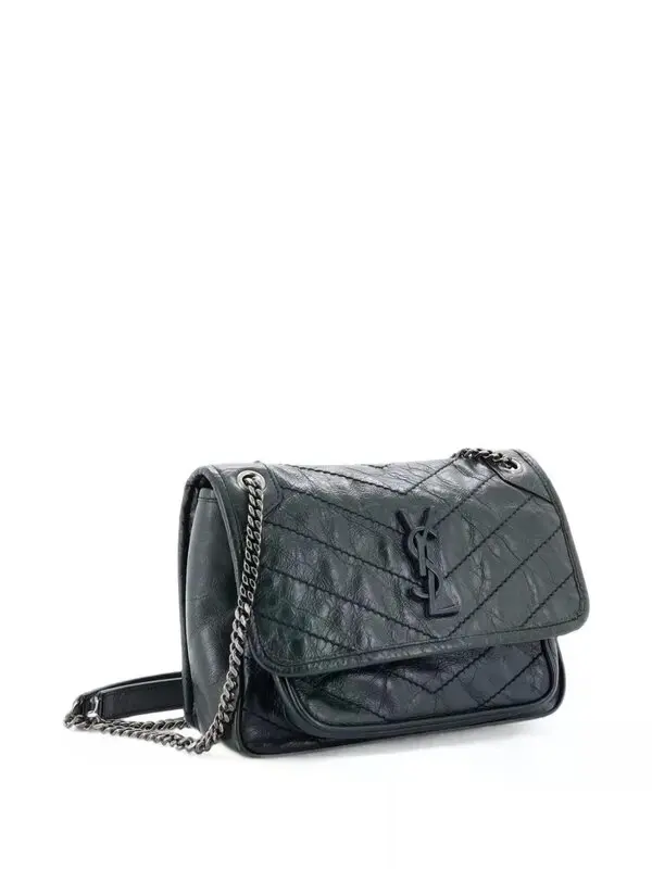Saint Laurent Niki Chain Flap Bag Matelasse Chevron Leather Baby Shoulder Bag - Green