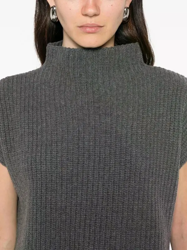 MA'RY'YA Ribbed-knit High-neck Sleeveless Sweater
