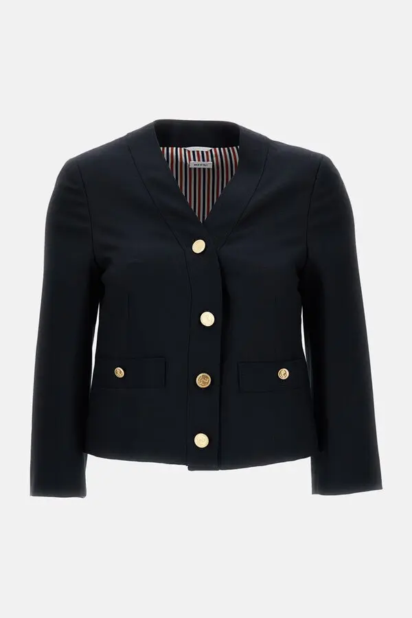 Thom Browne V-neck Cardigan Jacket In Hopsack Suiting - Multicolor