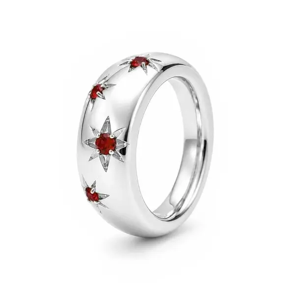 UNALOE Red / Silver Red Quartz Starburst Wide Band Ring – Sterling Silver
