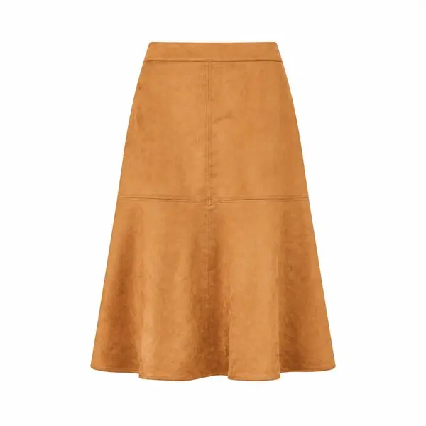 YUMI Faux Suede Midi Skirt - Brown