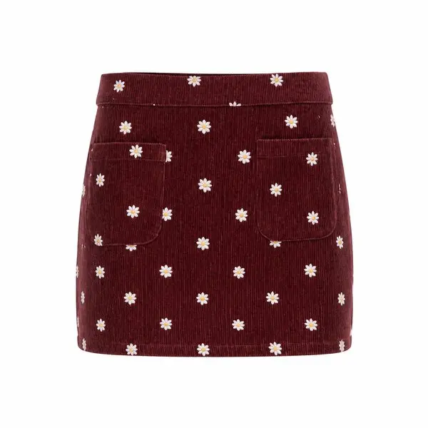 YUMI Daisy Embroidered Cord Mini Skirt
