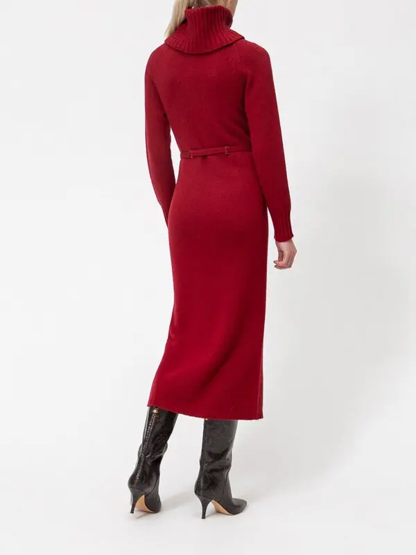 TWINSET Midi Knit Wool Blend Dress With Removable Turtleneck - Red