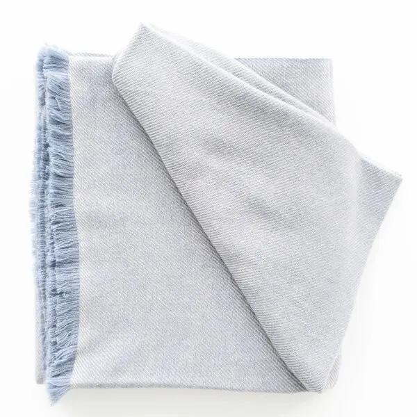 STUDIO VARIOUSLY Boro Handloom Throw In Soft Merino Twill Weave Serene Calming - Blue