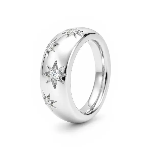 UNALOE Silver / White White Quartz Starburst Wide Band Ring – Sterling Silver
