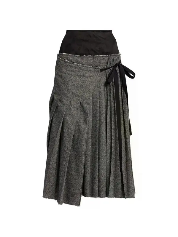 Erdem Embroidered Herringbone Pleated Skirt - Grey