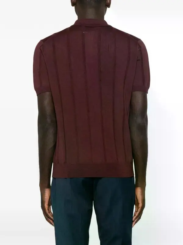 Canali Ribbed-knit Short-sleeves Polo Shirt