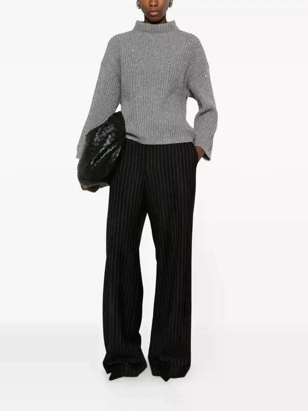 Brunello Cucinelli Sequin-embellished Ribbed Sweater - Grey