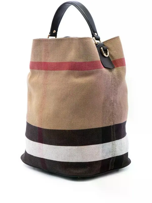 Burberry 2000-2017 Medium Mega Check Canvas Ashby Bucket Bag Satchel