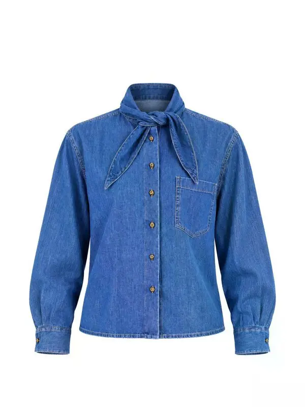 Seventy Tie-neck Denim Shirt - Blue