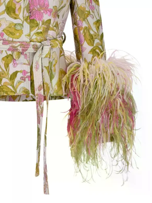 Libertine Dianthus Feather-trim Belted Jacket - Neutrals