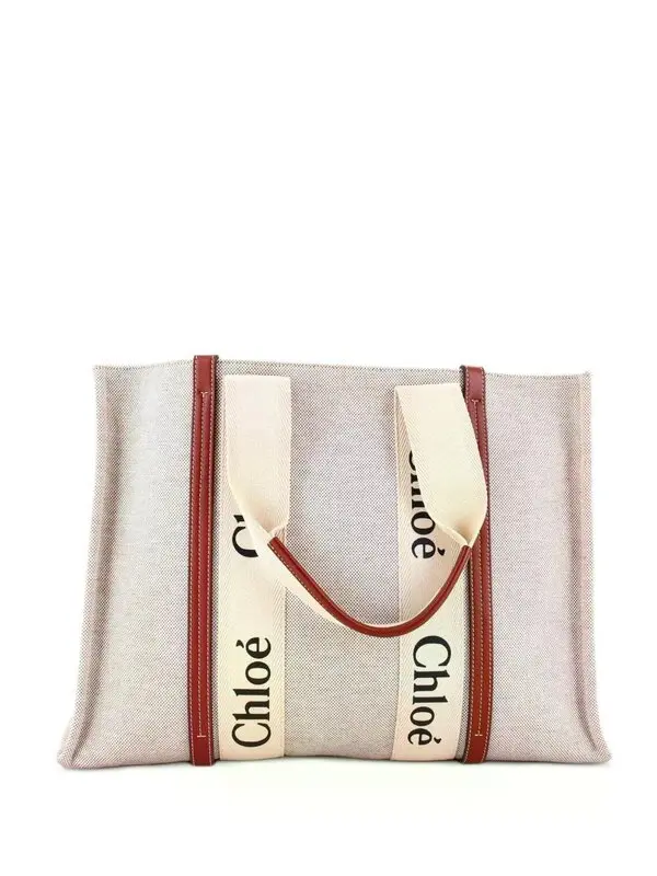 Chloé Woody Canvas With Leather Large Tote Bag - Brown