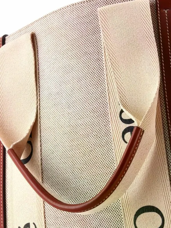 Chloé Woody Canvas With Leather Large Tote Bag - Brown