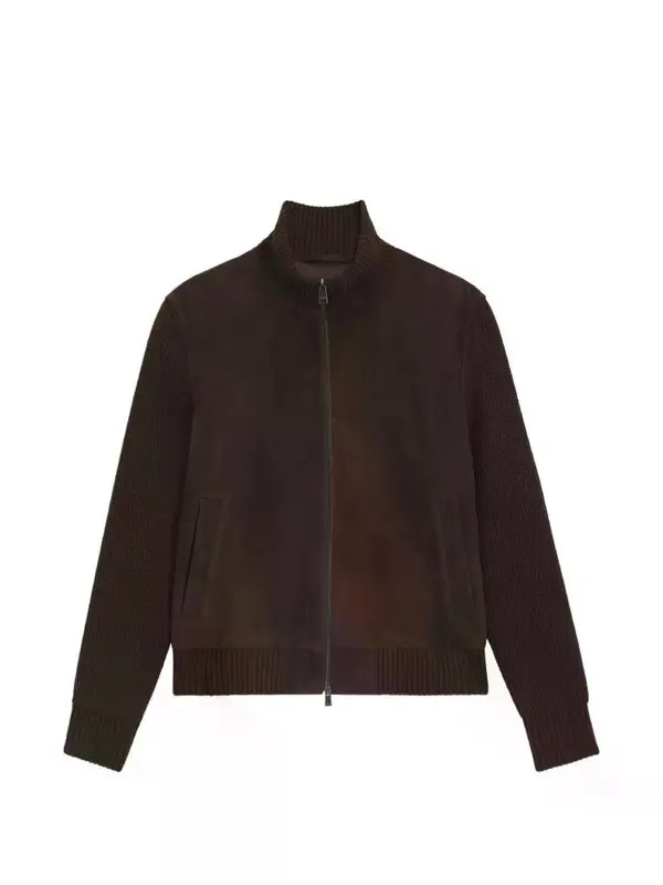 BOSS Suede-panelled Ribbed-knit Jacket - Brown