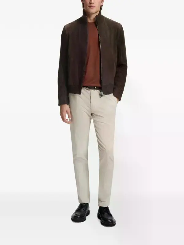 BOSS Suede-panelled Ribbed-knit Jacket - Brown