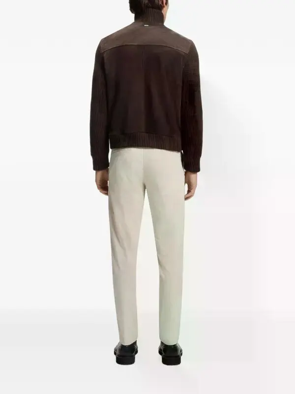 BOSS Suede-panelled Ribbed-knit Jacket - Brown