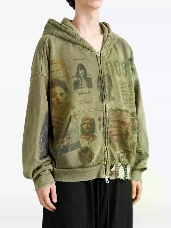 SAITOS Ghost Image Distressed Zip-up Hoodie