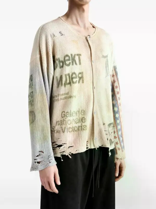 SAITOS Distressed Graphic-print Sweatshirt - Neutrals