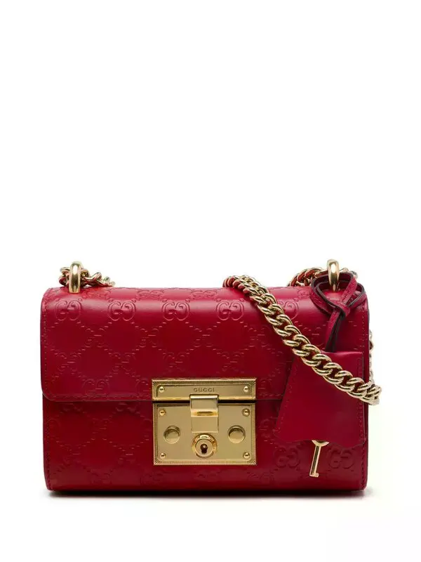 Gucci 2016-2026 Small Guccissima Padlock Crossbody Bag - Red