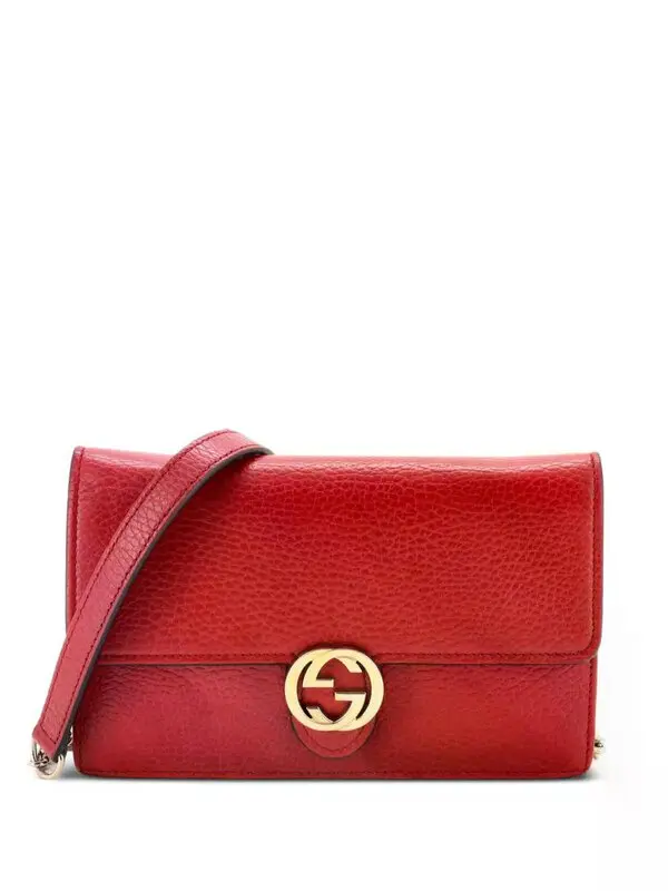 Gucci Interlocking Wallet On Chain Leather Crossbody Bag - Red
