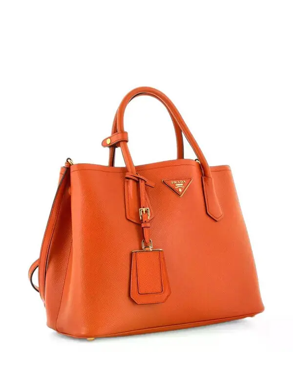Prada Cuir Double Saffiano Leather Medium Tote Bag - Orange