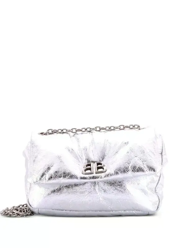 Balenciaga Monaco Chain Flap Leather Mini Shoulder Bag - Silver