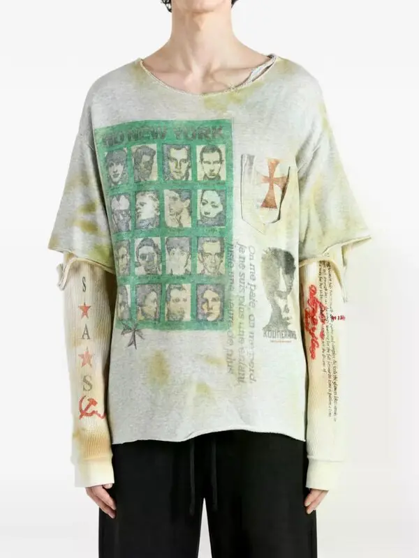 SAITOS Graphic-print Distressed-finish Sweatshirt - Grey