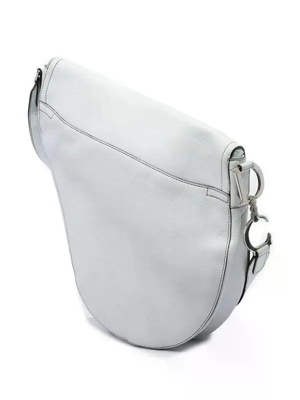 Dior 2002 Leather Baudrier Saddle Bag Crossbody Bag - White