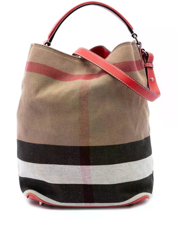 Burberry 2000-2017 Medium Mega Check Canvas Ashby Bucket Bag Satchel