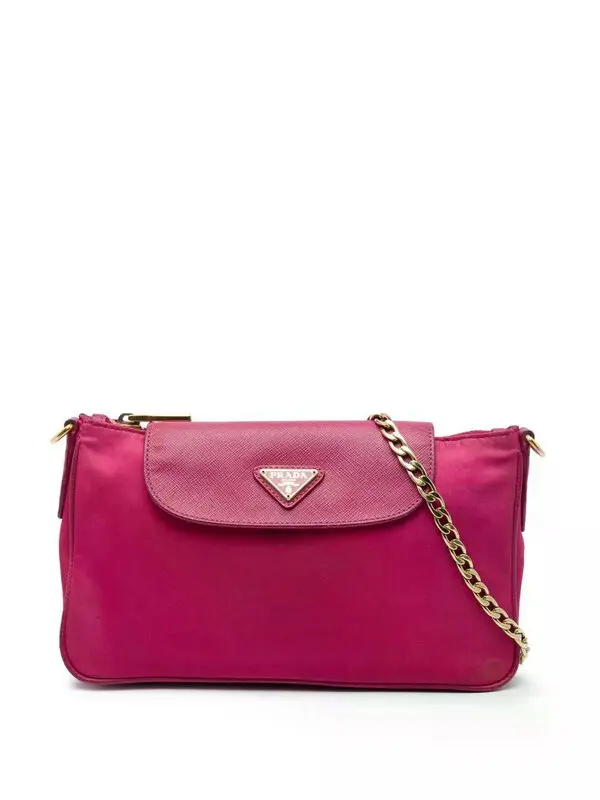Prada 2000-2013 Saffiano Trimmed Tessuto Chain Crossbody Bag