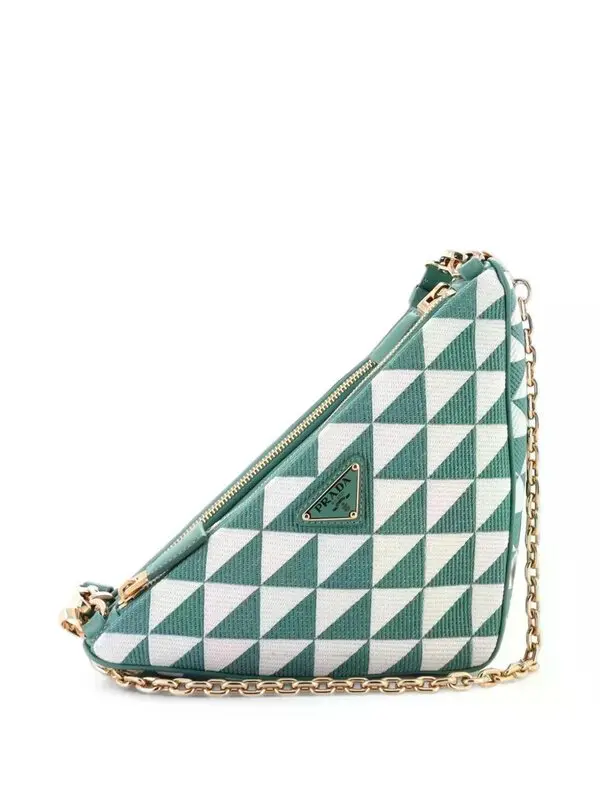 Prada Double Symbole Triangle Bag Leather And Jacquard Mini Shoulder Bag