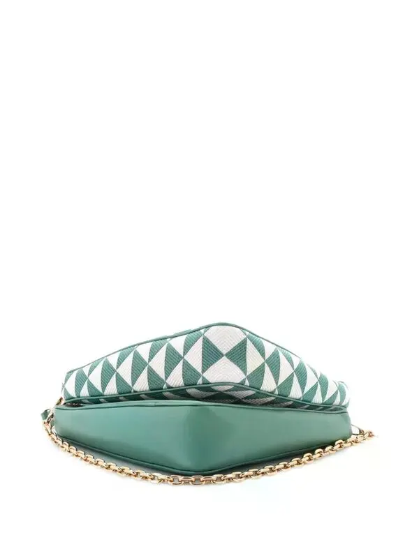 Prada Double Symbole Triangle Bag Leather And Jacquard Mini Shoulder Bag - Green