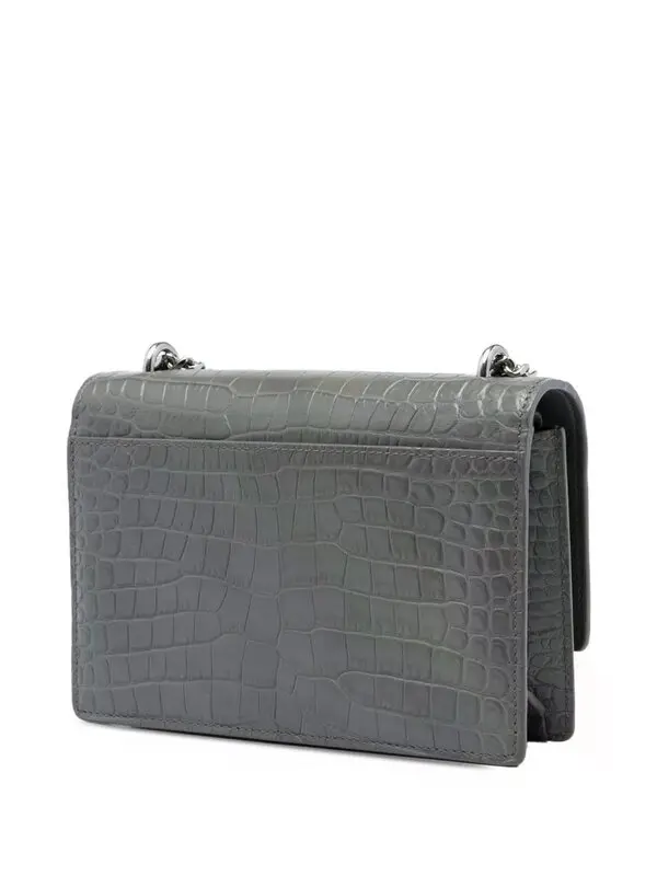 Saint Laurent 2017 Mini Croc Embossed Leather Monogram Sunset Wallet On Chain Crossbody Bag