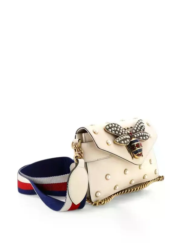Gucci Broadway Pearly Bee Embellished Leather Mini Shoulder Bag