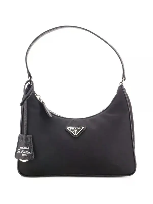 Prada Re-edition 2005 Tessuto With Saffiano Leather Mini Hobo Bag - Black