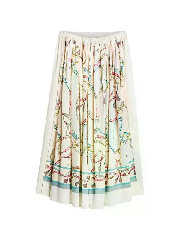 FORTE_FORTE Chain-print Pleated Midi Skirt